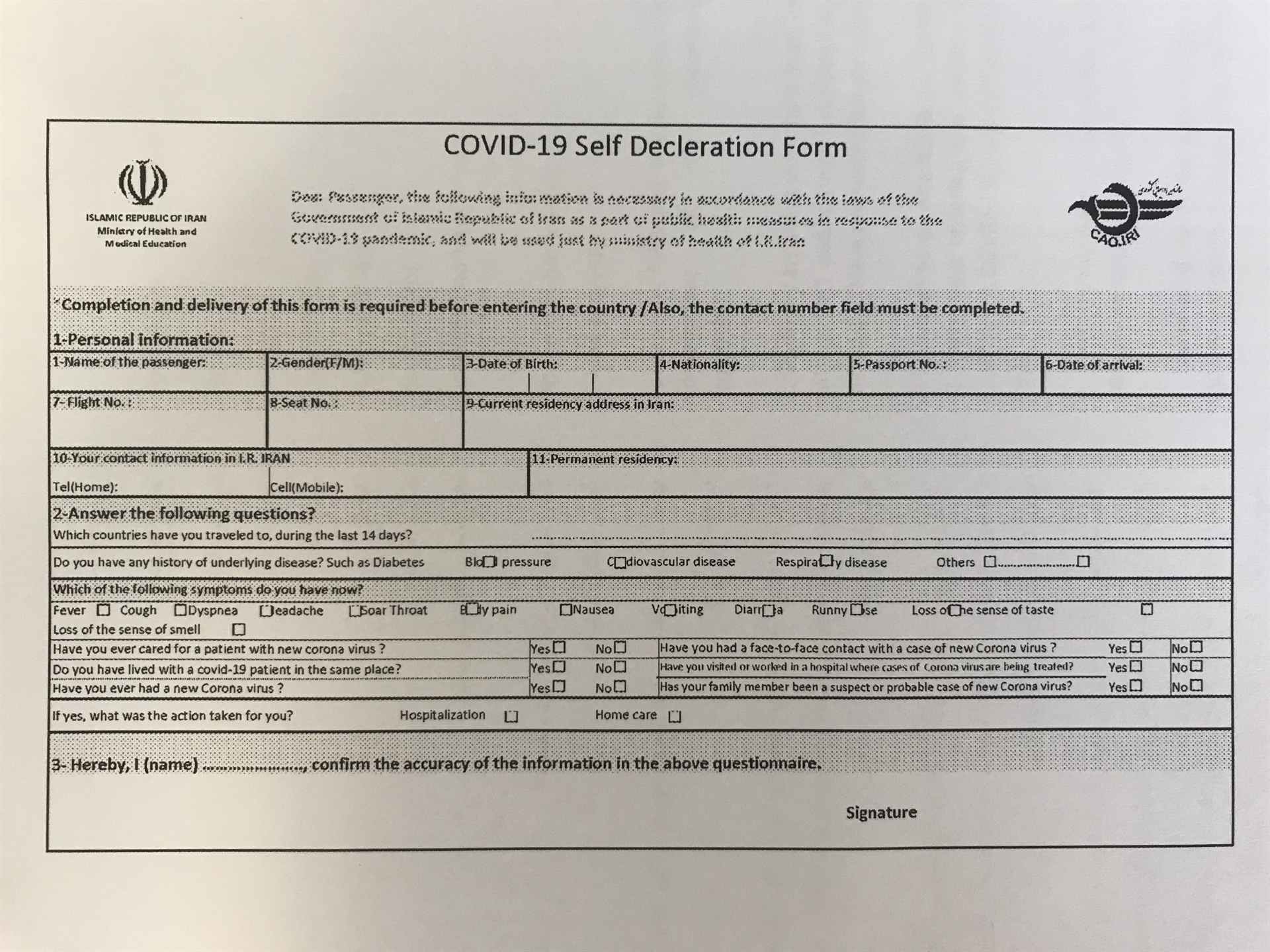 Embassy of the Islamic Republic of Iran - Athens- COVID-19 Self ...